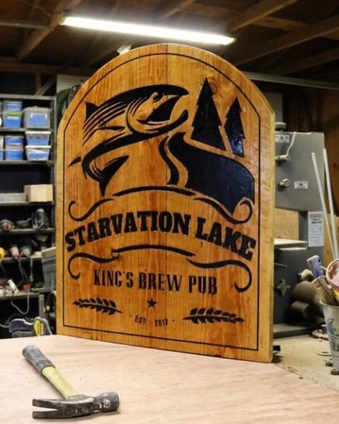 Arched Bar Sign with Fish Imagery | Custom Wood Signs | Fat Bison Workshop
